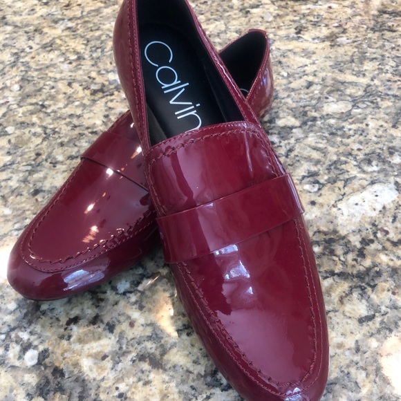 Calvin Klein | Shoes | Calvin Klein Red Patent Leather Loafers 75 ...